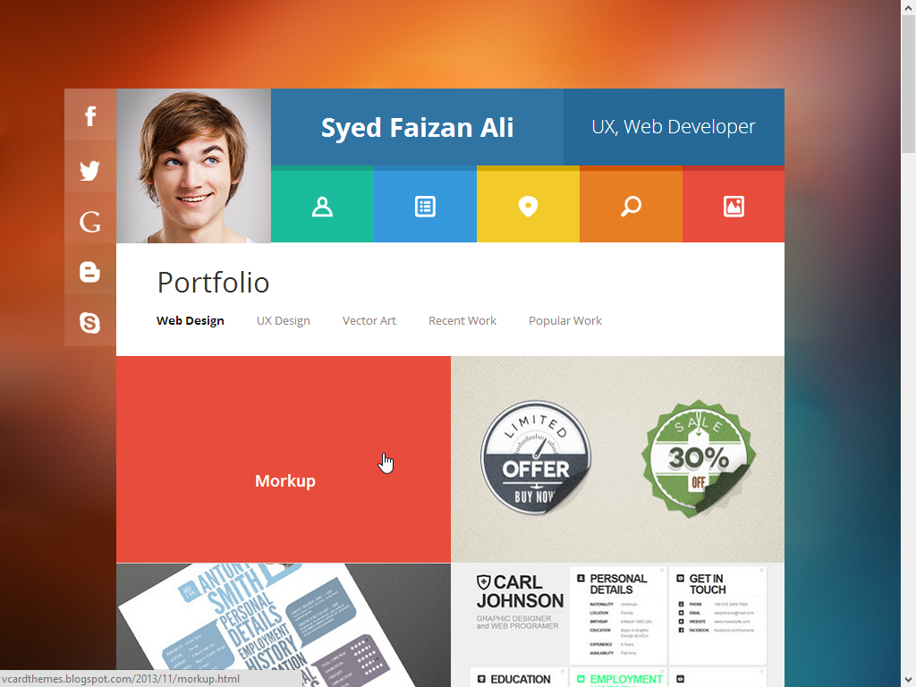 vCard Free Responsive Blogger Template for CV and Portfolio : Design Picker